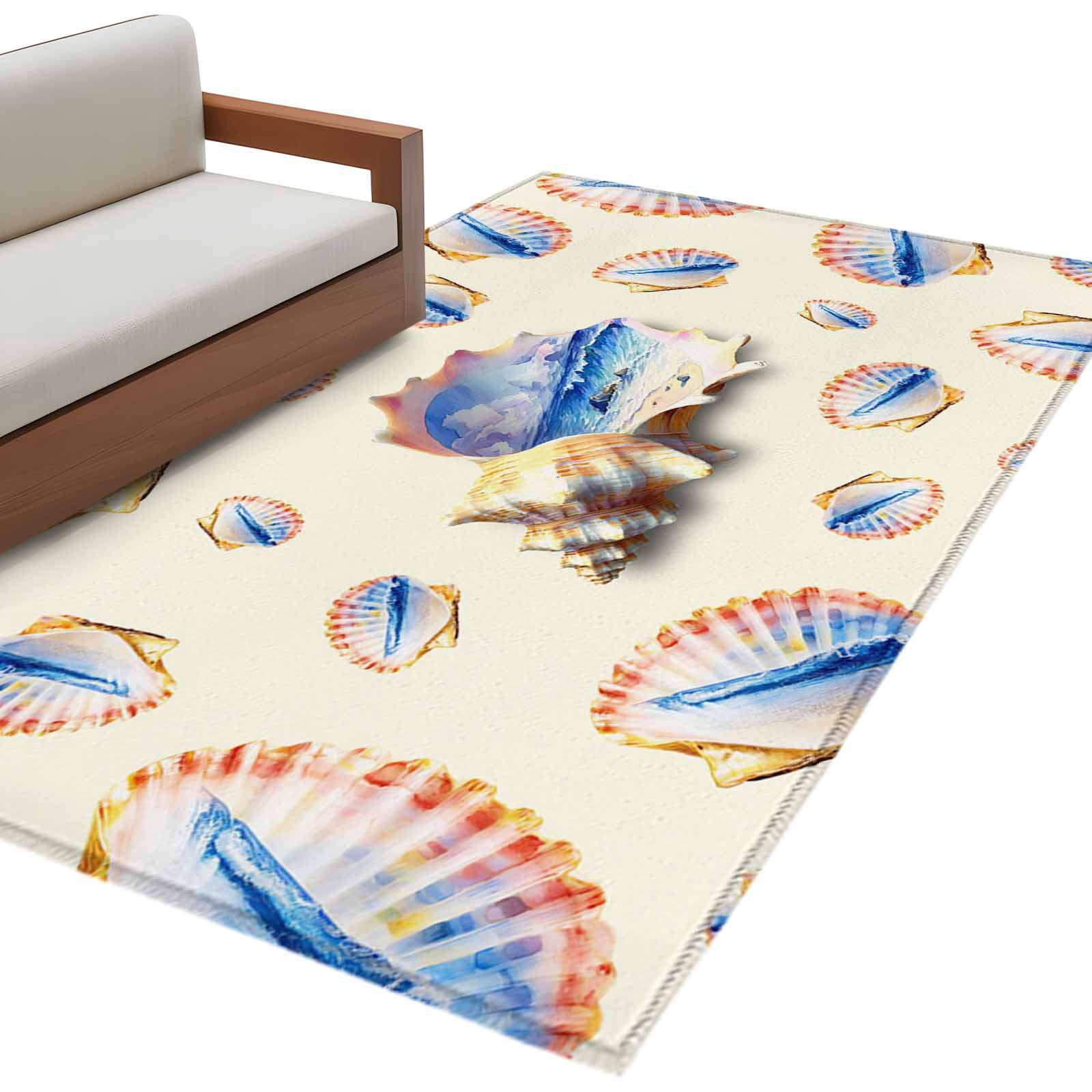 Coastal Beach Shells Area Rug 3x5 Washable Rug Non Slip Summer Ocean ...