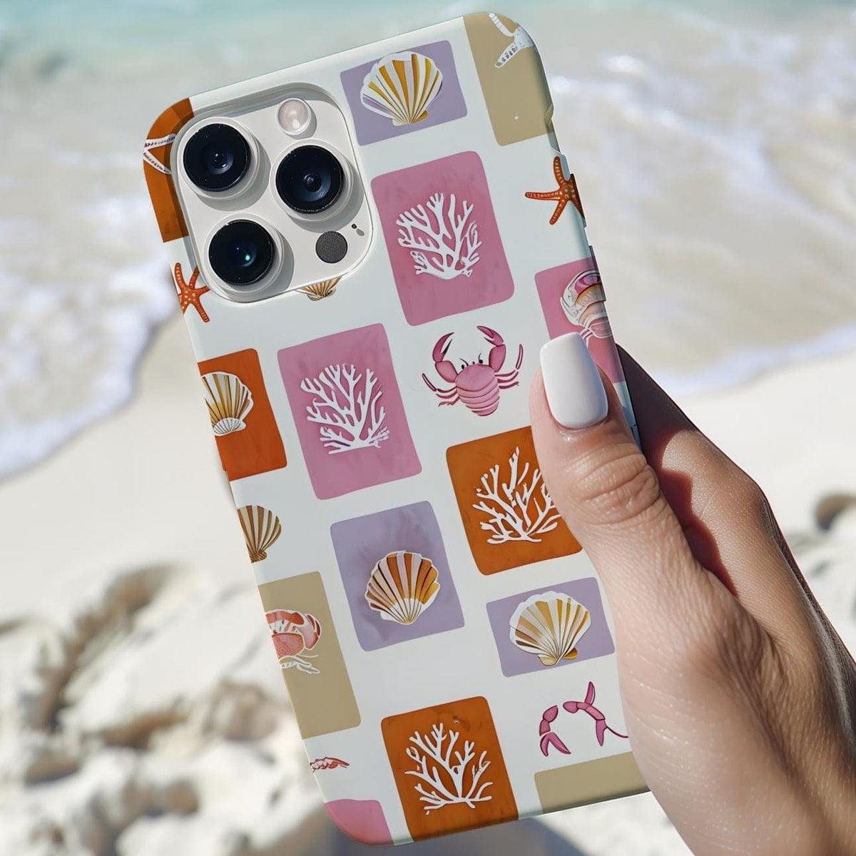 Coastal Beach Shells and Coral Phone Case with a Vintage Tropical Ocean ...