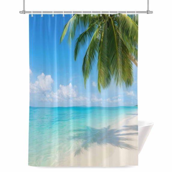 Coastal Beach Shower Curtain, Palm Leaf Coconut Trees Sunny Day ...