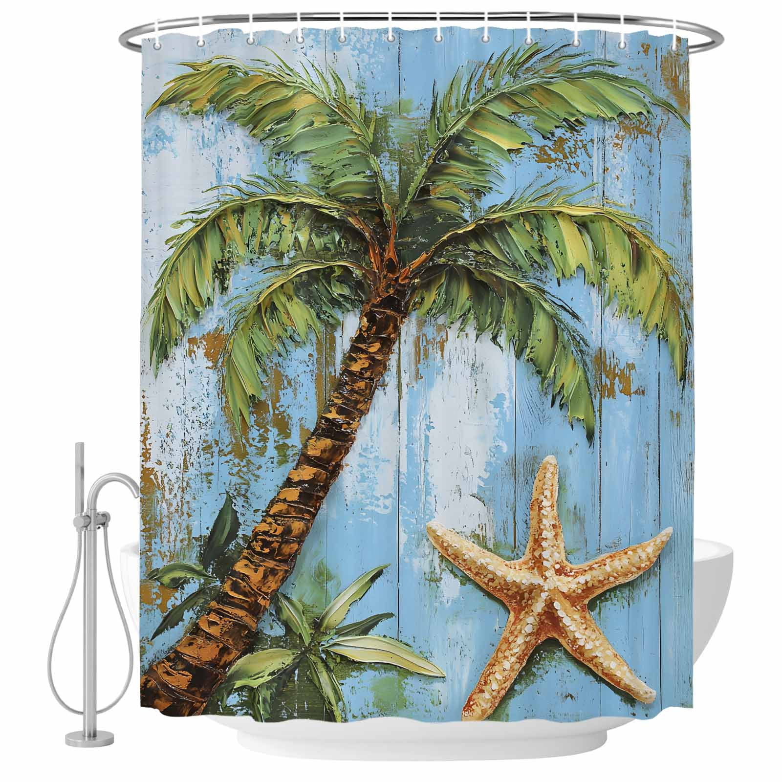Coastal Beach Shower Curtain Set - 48" x 72" Washable Bathtub Curtain ...