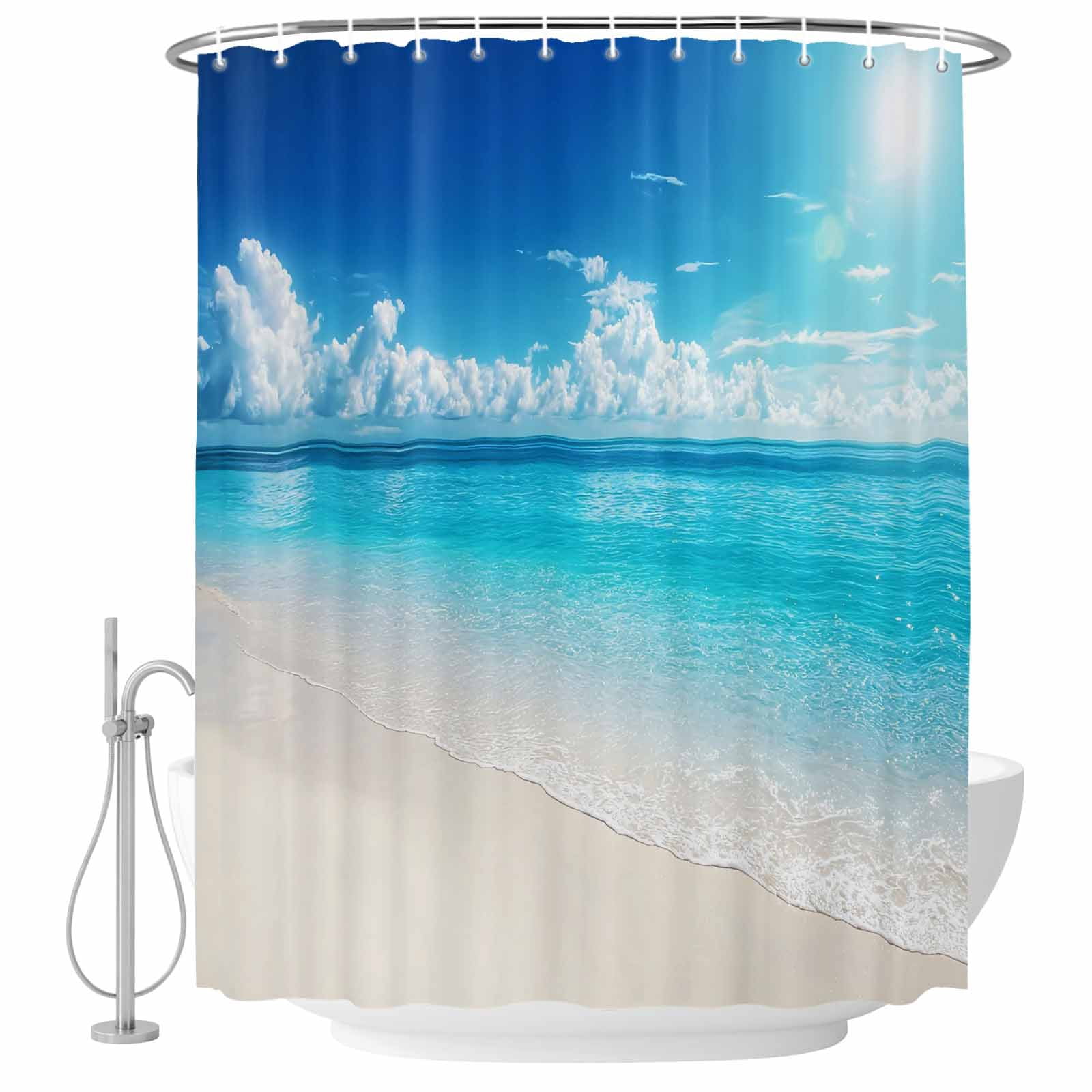 Coastal Beach Shower Curtain Set - Long 72" x 84" Washable Bathtub ...