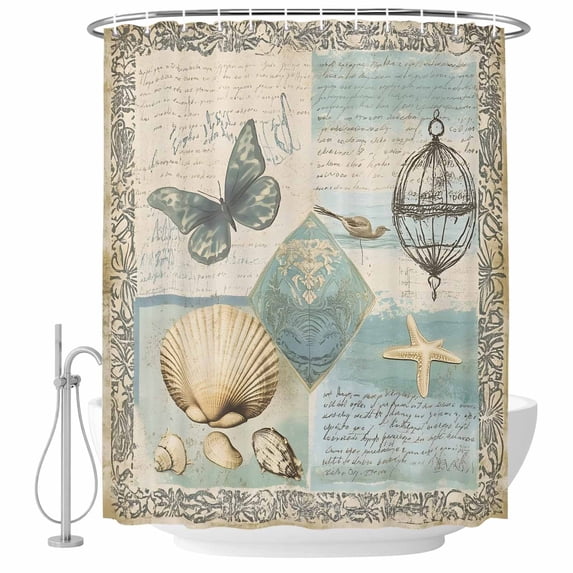 Coastal Beach Shower Curtain Set - Small 36" x 72" Washable Bathtub ...