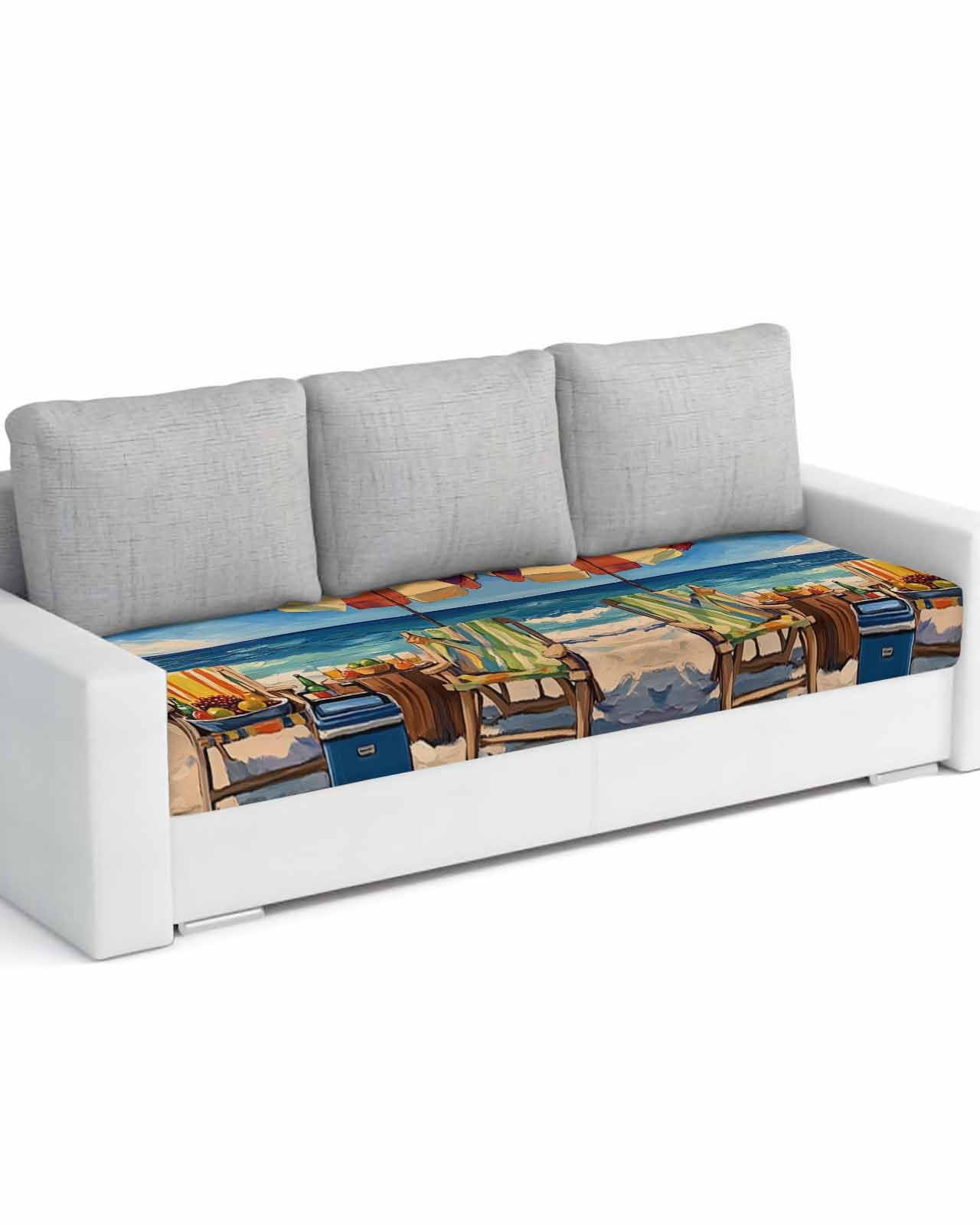 Coastal Beach Sofa Couch Cushion Covers Washable, Removable Stretchable ...