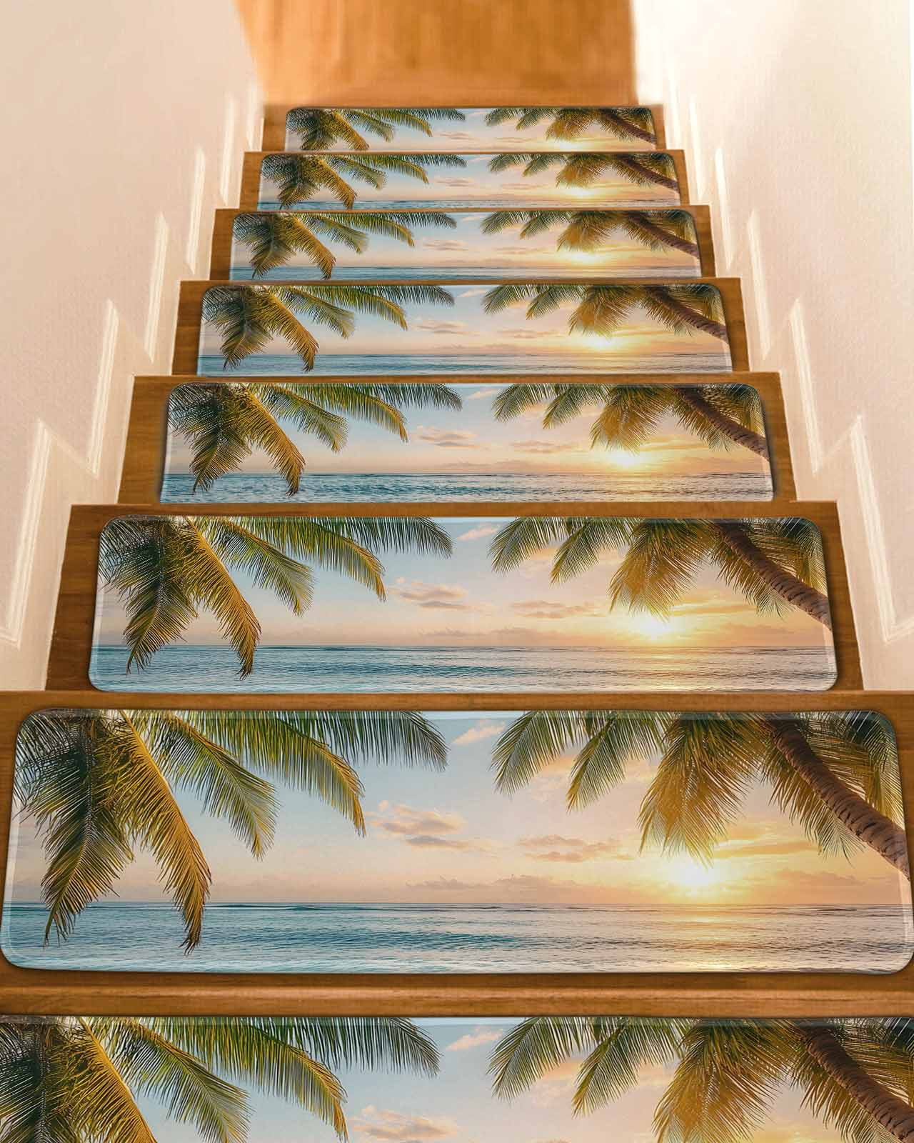 Coastal Beach Stair Treads for Wooden Steps Indoor Runner Rug Carpet ...
