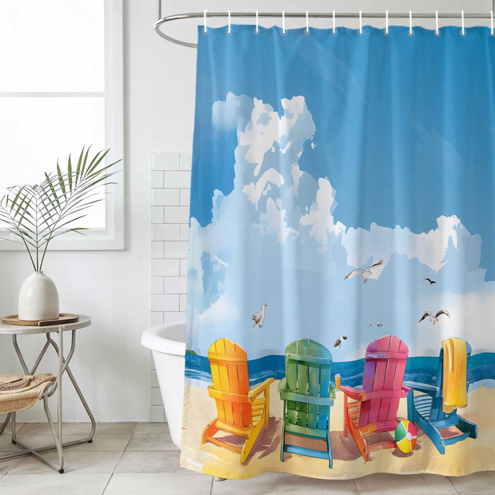 Coastal Beach Standard Shower Curtain Set, Waterproof Shower Curtains ...