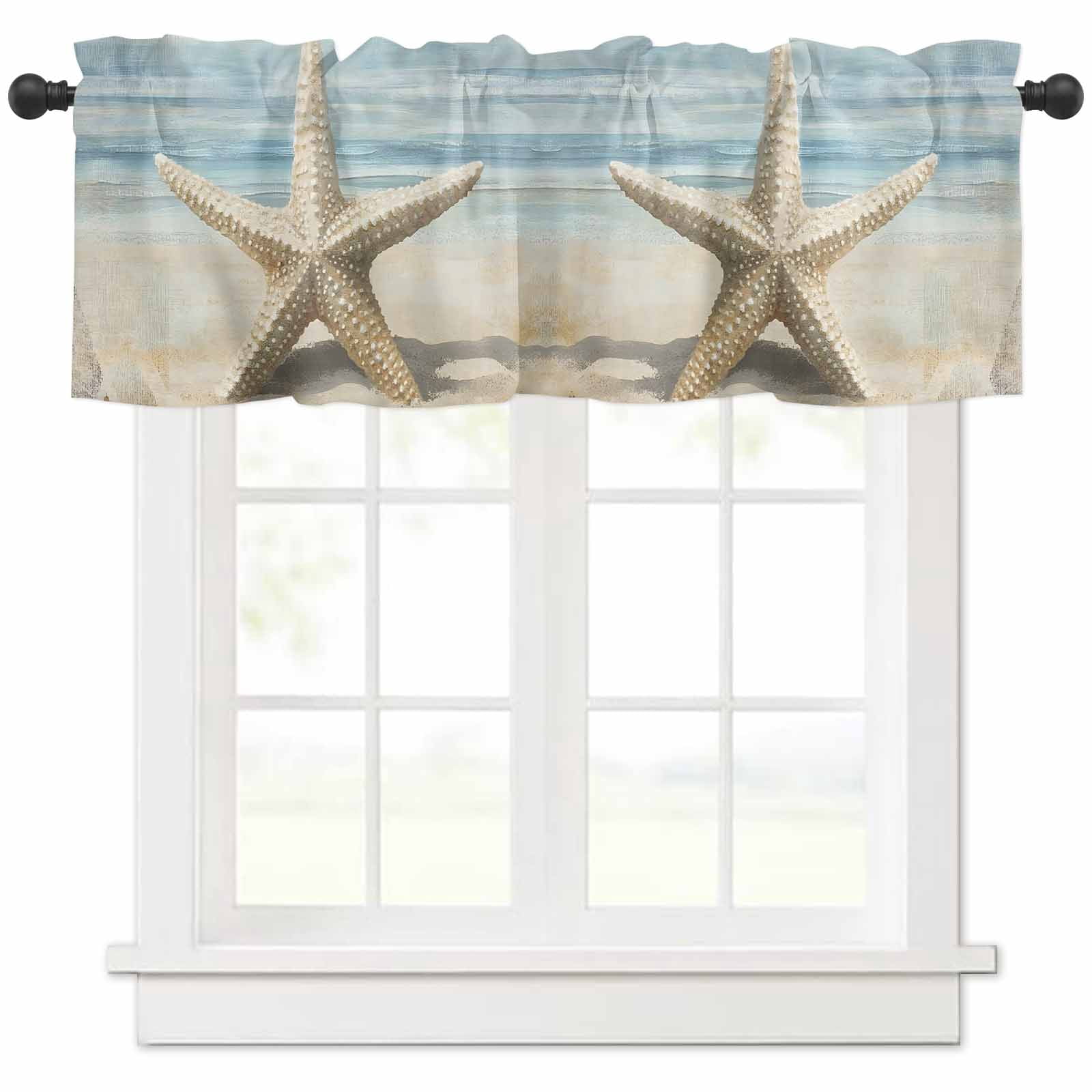 Coastal Beach Starafish Valances for Windows Farmhouse Kitchen Curtains ...