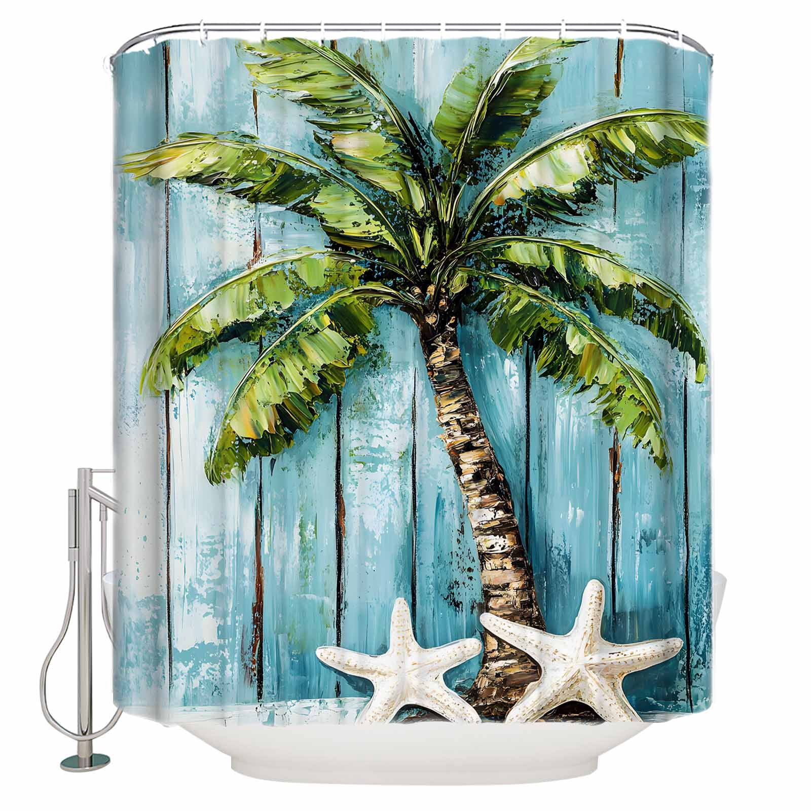 Coastal Beach Starfish Bathroom Shower Curtains with 12 Hooks Polyester ...