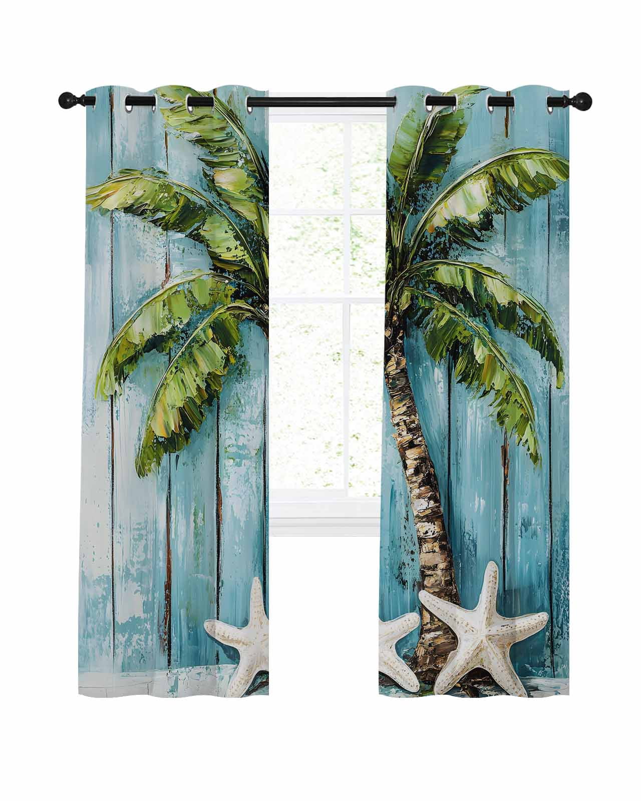 Coastal Beach Starfish Blackout Curtains, Light Blocking Print Window ...