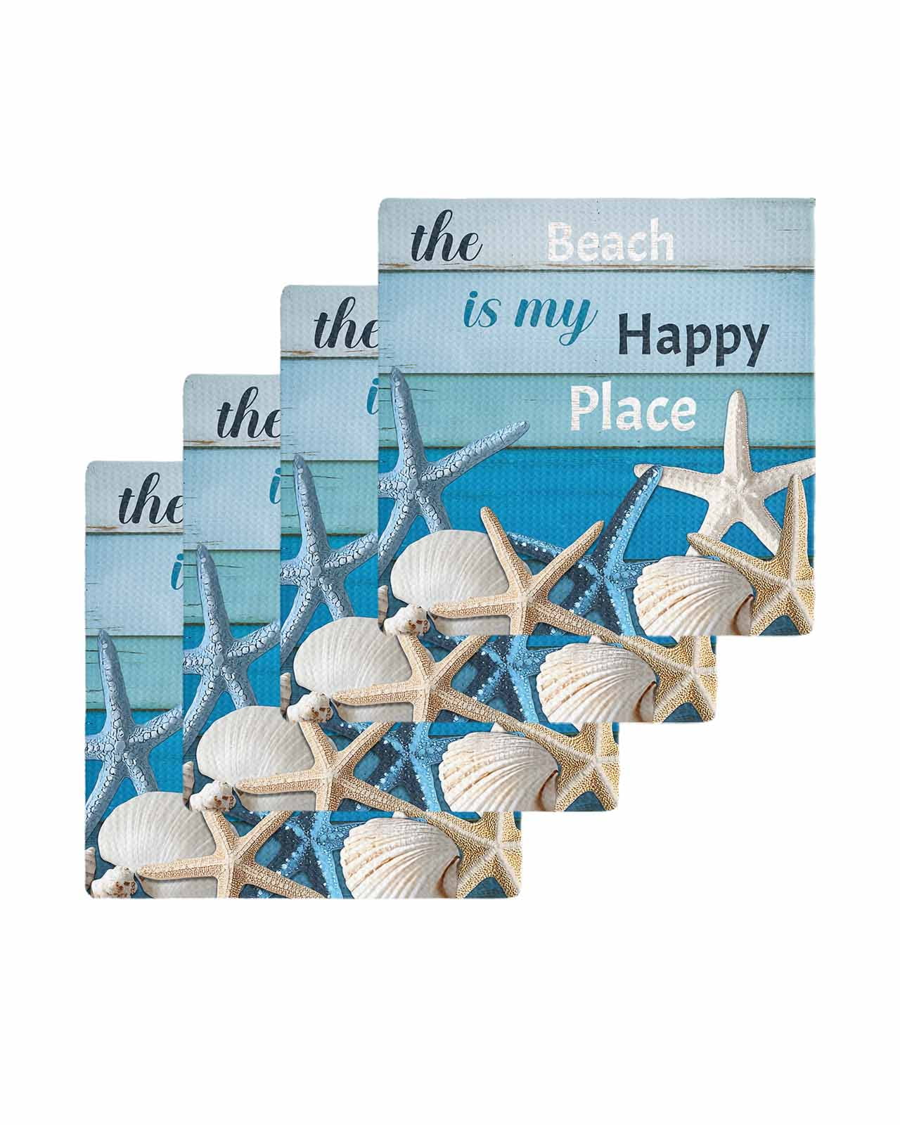 Coastal Beach Starfish Kitchen Dish Towels for Drying Dishes Set of 4 ...