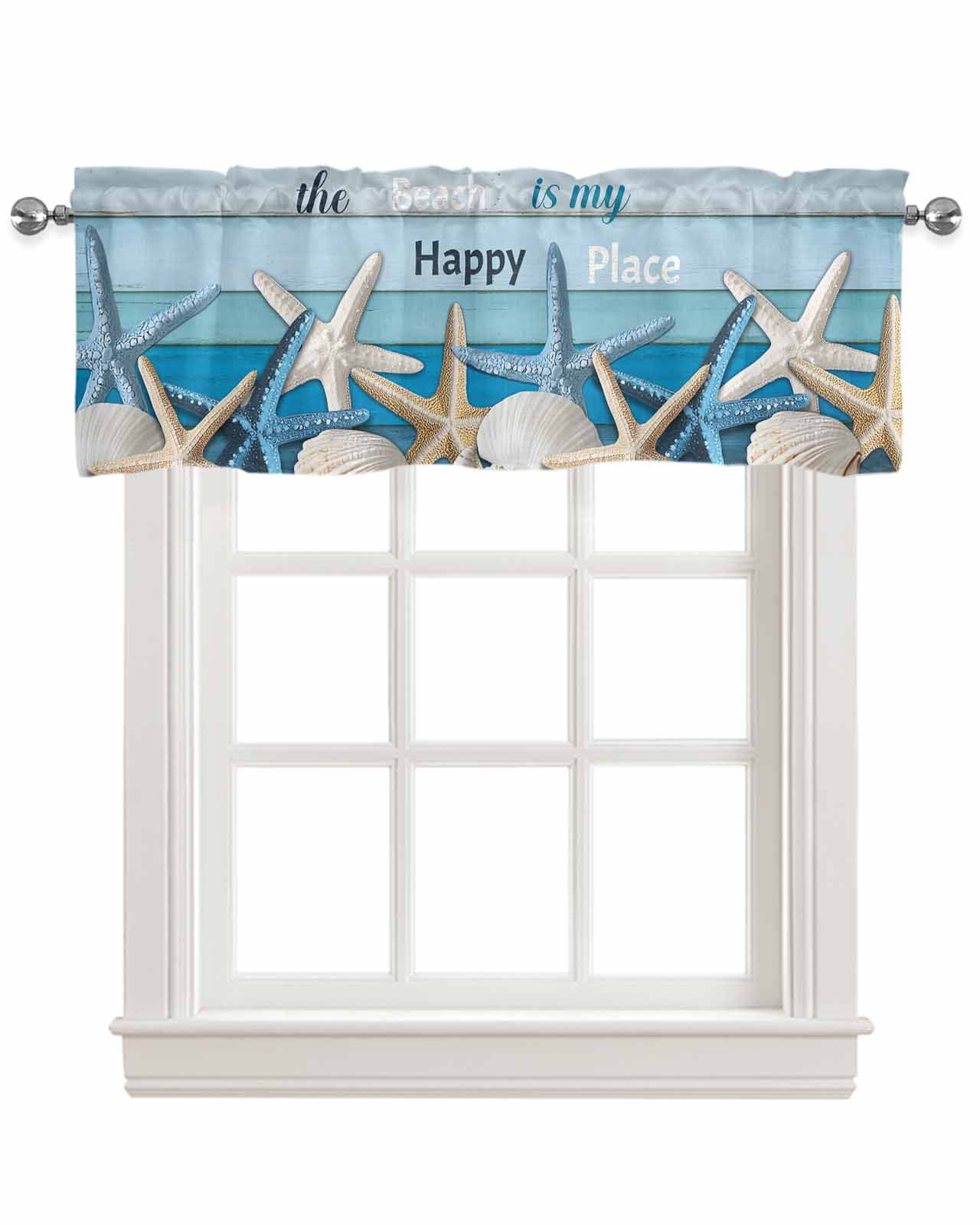 Coastal Beach Starfish Kitchen Valances for Windows Farmhouse Linen ...
