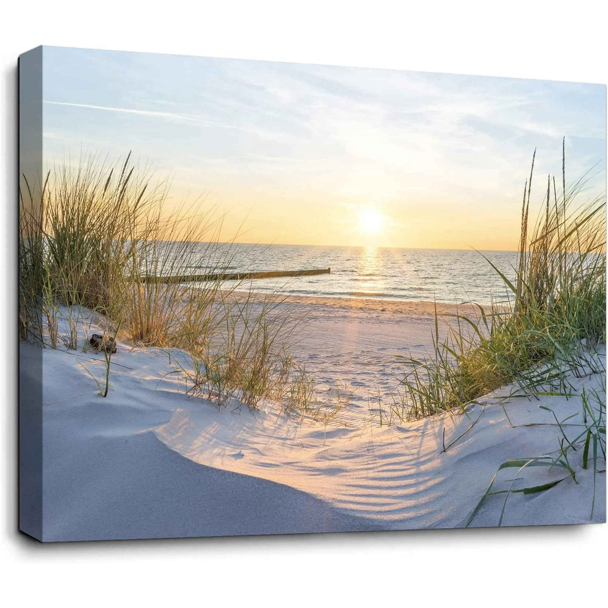 Coastal Beach Sunrise Canvas Wall Art, Ocean View Sand Dune Seascape ...