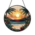 Coastal Beach Sunset Stained Glass Suncatcher, Tropical Palm Tree Ocean ...
