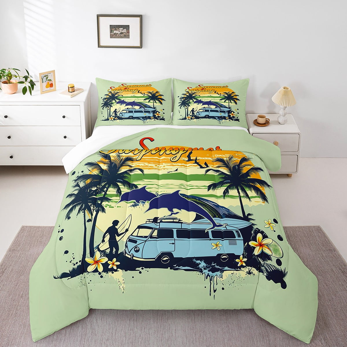 Coastal Beach Surf Toddler Bedding Set,Ocean Sea Surfer Comforter Set ...