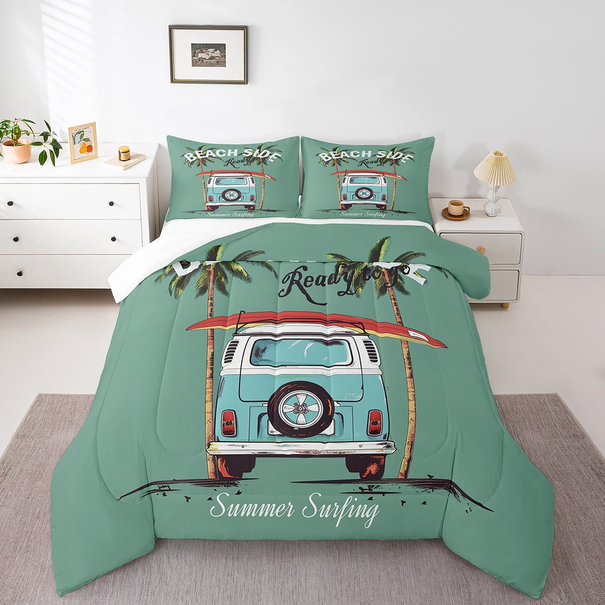 Coastal Beach Surfer Twin Comforter Set,Surfboard Surf Bedding Set ...