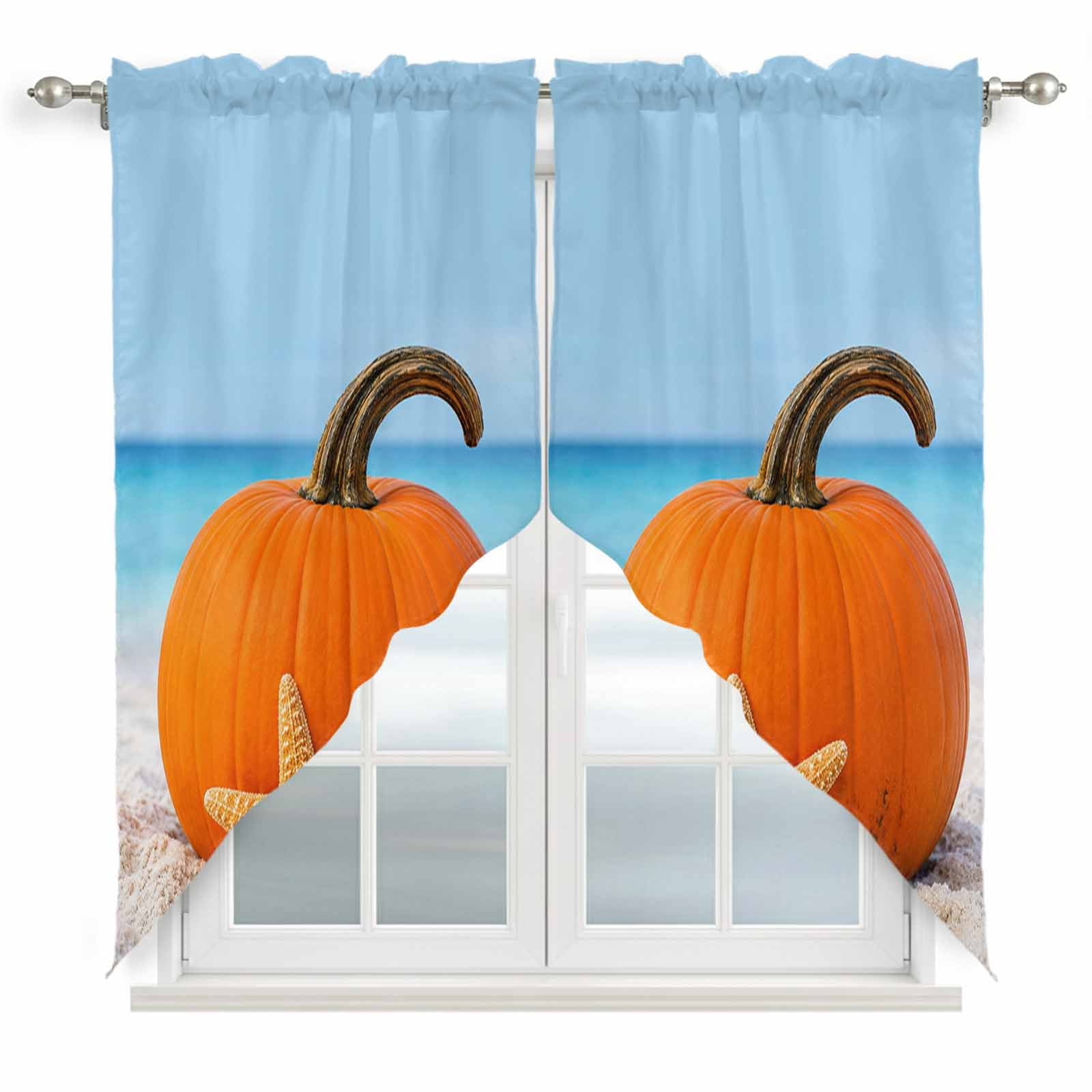 Coastal Beach Swag Curtain Valance for Windows, Blue Ocean Sand Autumn ...