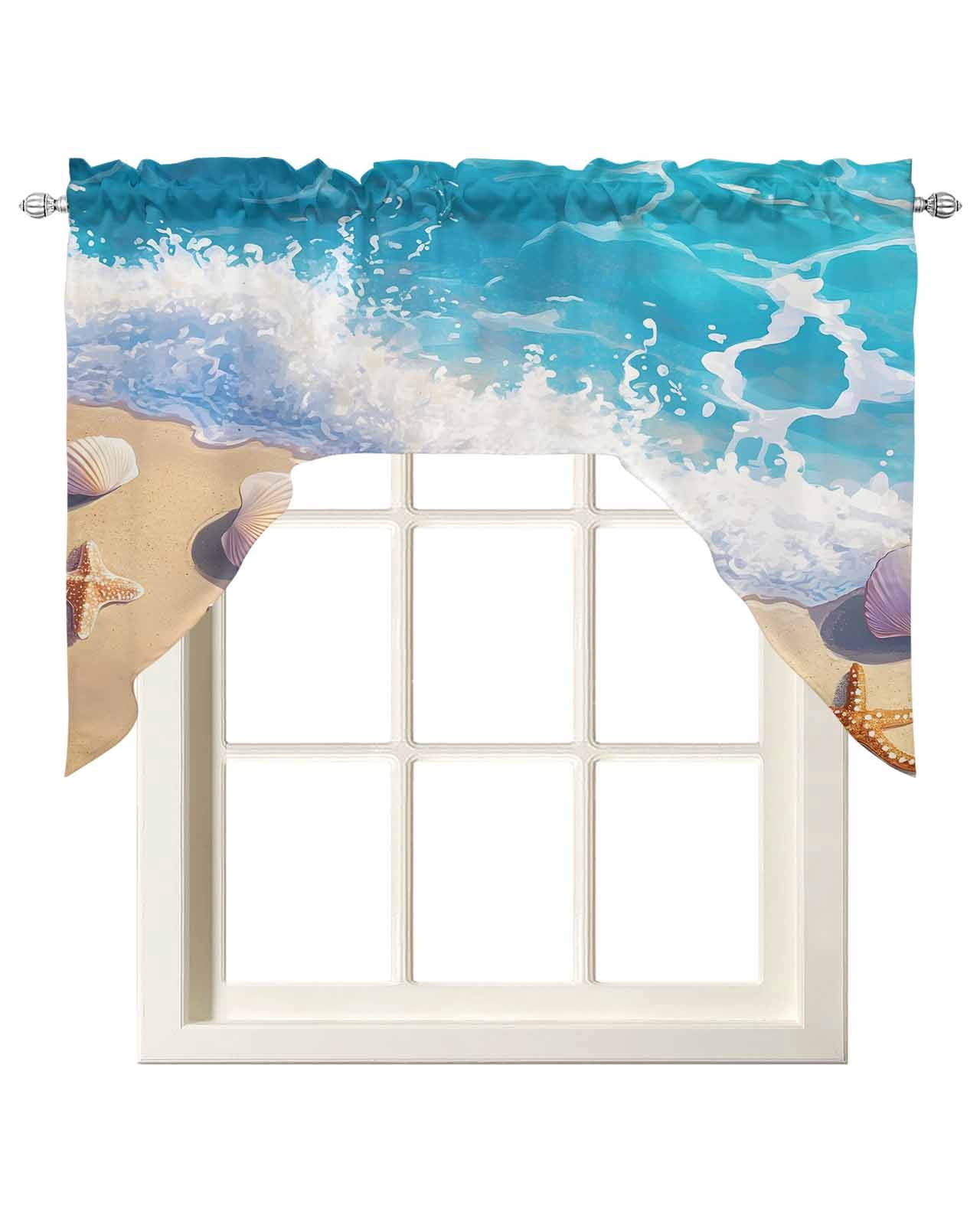 Coastal Beach Swag Valances for Windows, Small Curtains Drapes ...