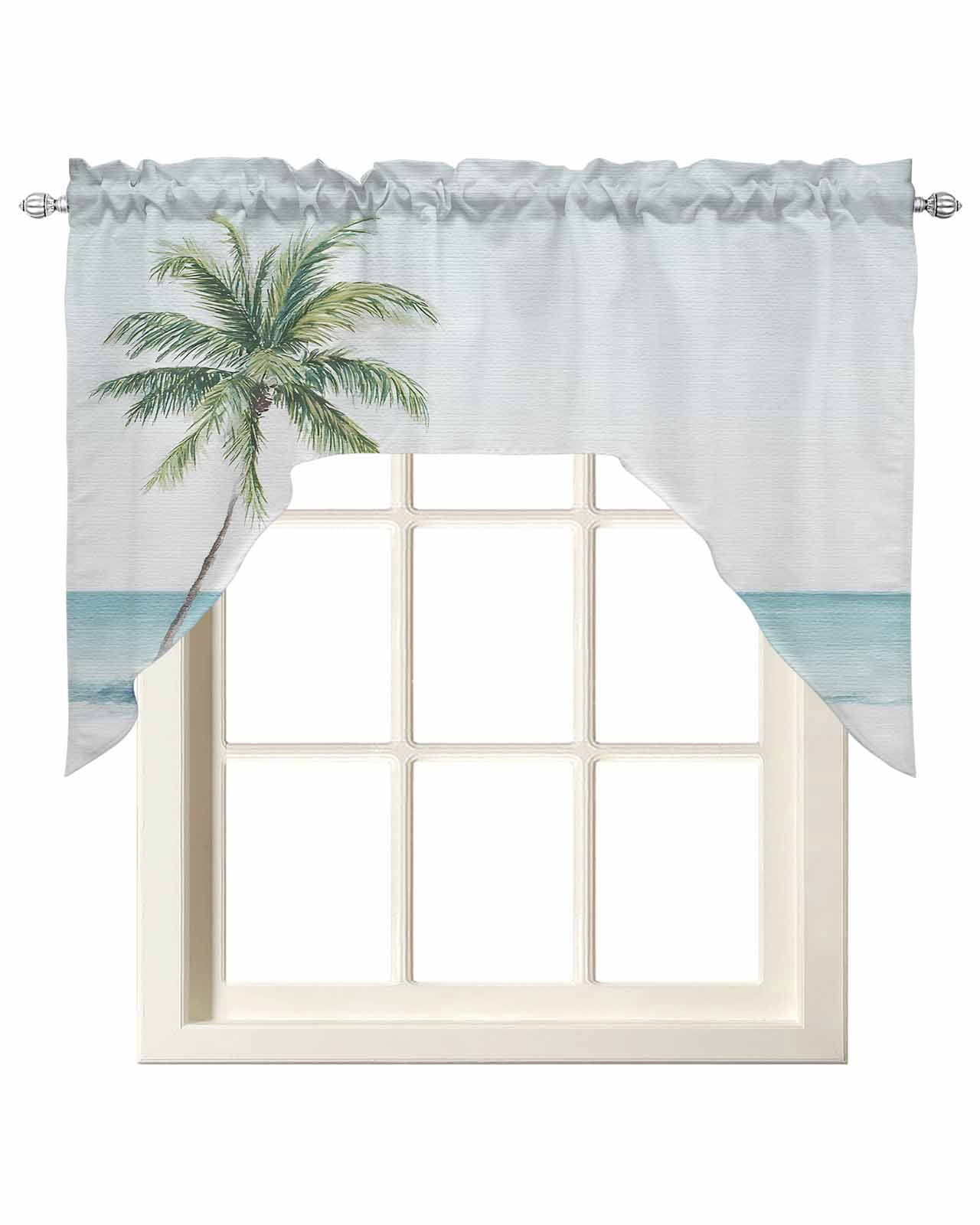 Coastal Beach Swag Valances for Windows, Small Curtains Drapes, Summer ...