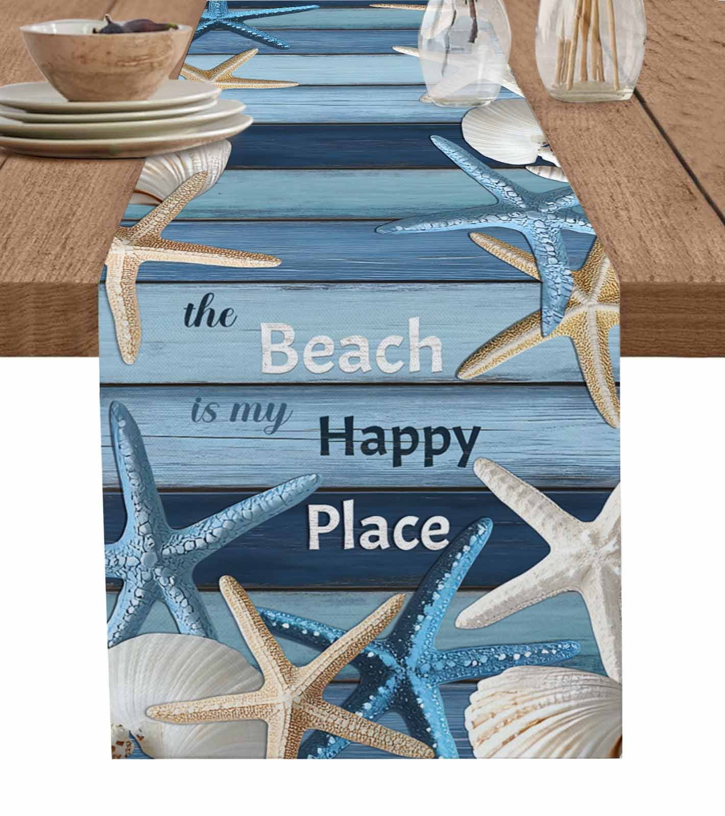 Coastal Beach Table Runner 36 Inches, Ocean Starfish Farmhouse Plank ...