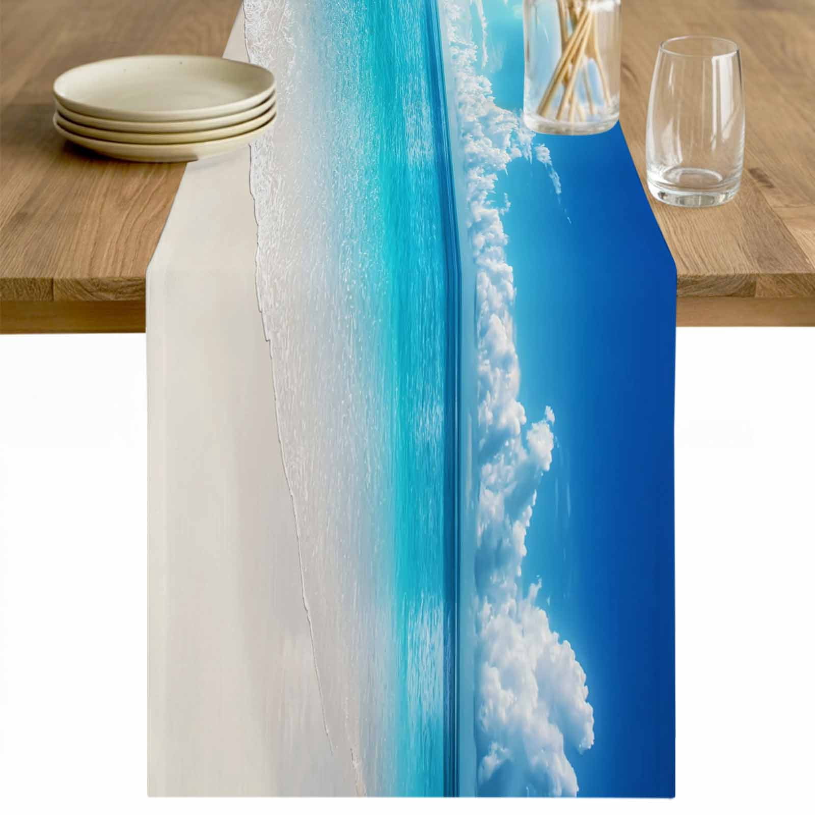 Coastal Beach Table Runner - 72 Inch Long Modern Ocean Wave Sea ...
