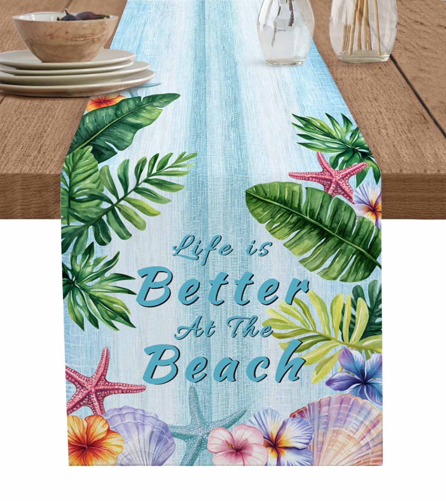 Coastal Beach Table Runner 72 Inches, Summer Tropical Ocean Starfish ...