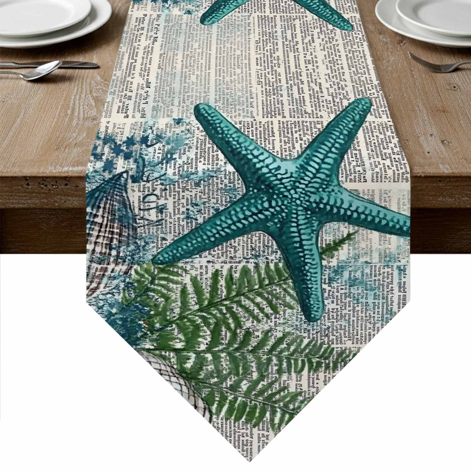 Coastal Beach Table Runner Linen Burlap Table Runner 120 Inches Long ...