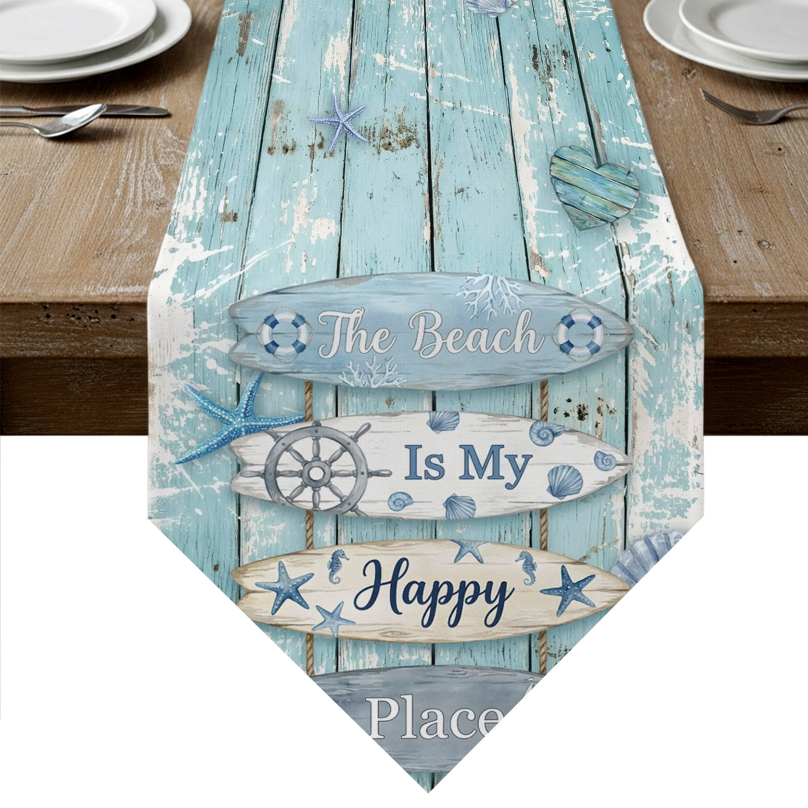 Coastal Beach Table Runner Linen Burlap Table Runner 36 Inches Small ...