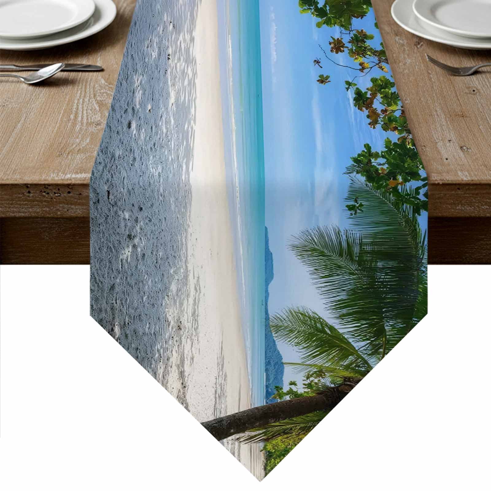 Coastal Beach Table Runner Linen Burlap Table Runner 60 Inches Long ...