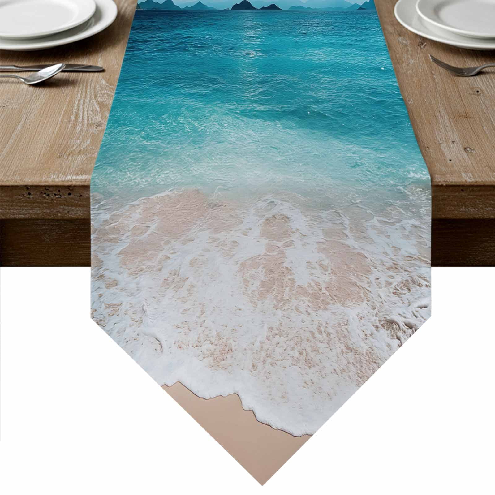 Coastal Beach Table Runner Linen Burlap Table Runner 72 Inches Long ...