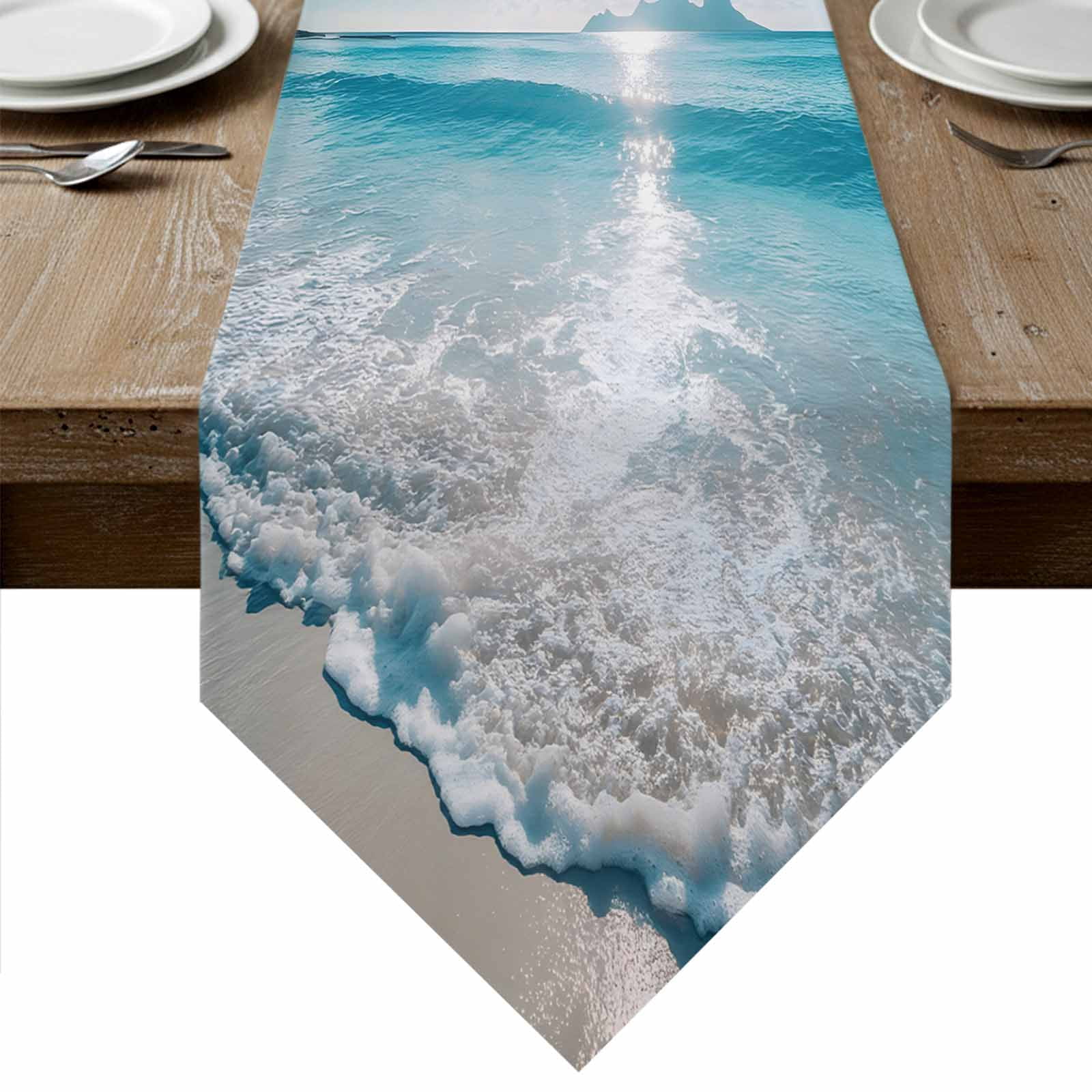 Coastal Beach Table Runner Linen Burlap Table Runner 90 Inches Long ...