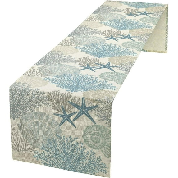 Coastal Beach Table Runner,Sea Animals Starfish Summer Theme Nautical ...