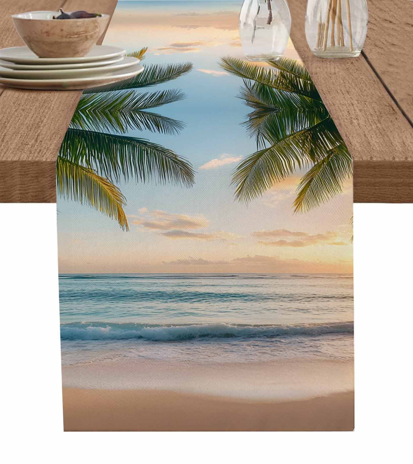 Coastal Beach Table Runner Summer Tropical Palm Trees Ocean ...