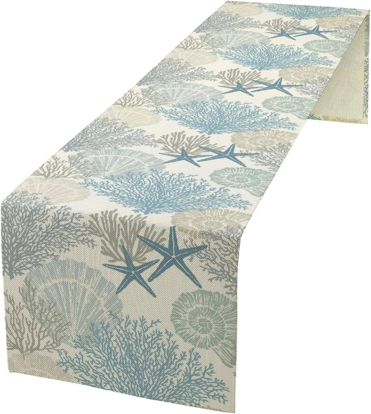Coastal Beach Tablecloth,Sea Animals Starfish Summer Theme Nautical Sea ...