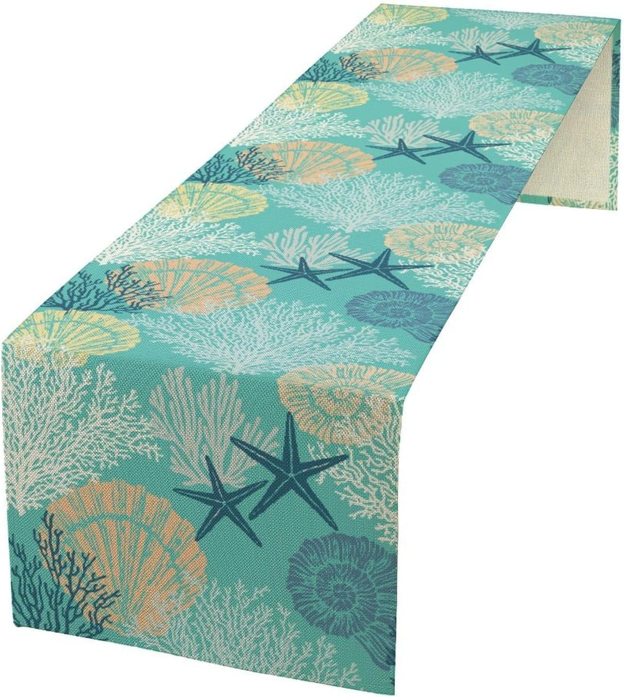 Coastal Beach Tablecloth,Sea Animals Starfish Summer Theme Nautical Sea ...