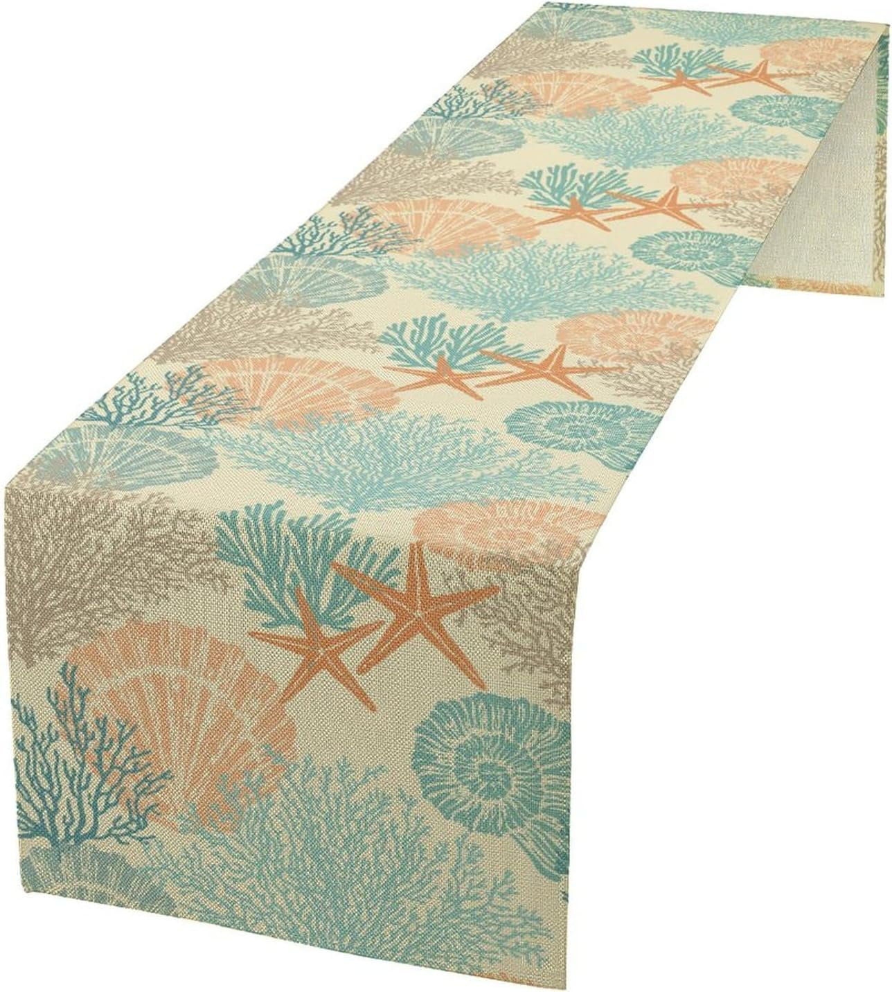 Coastal Beach Tablecloth,Sea Animals Starfish Summer Theme Nautical Sea ...