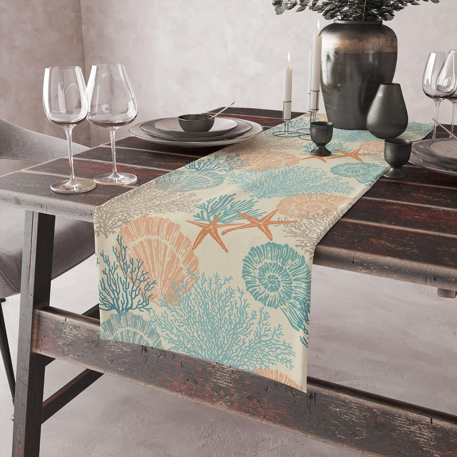 Coastal Beach Tablecloth,Sea Animals Starfish Summer Theme Nautical Sea ...