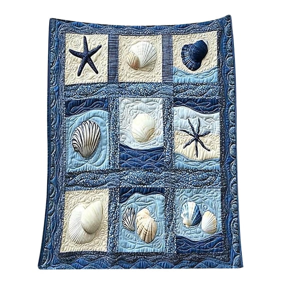 Coastal Beach Themed Flannel Throw Blanket, Ocean Shells And Starfish ...
