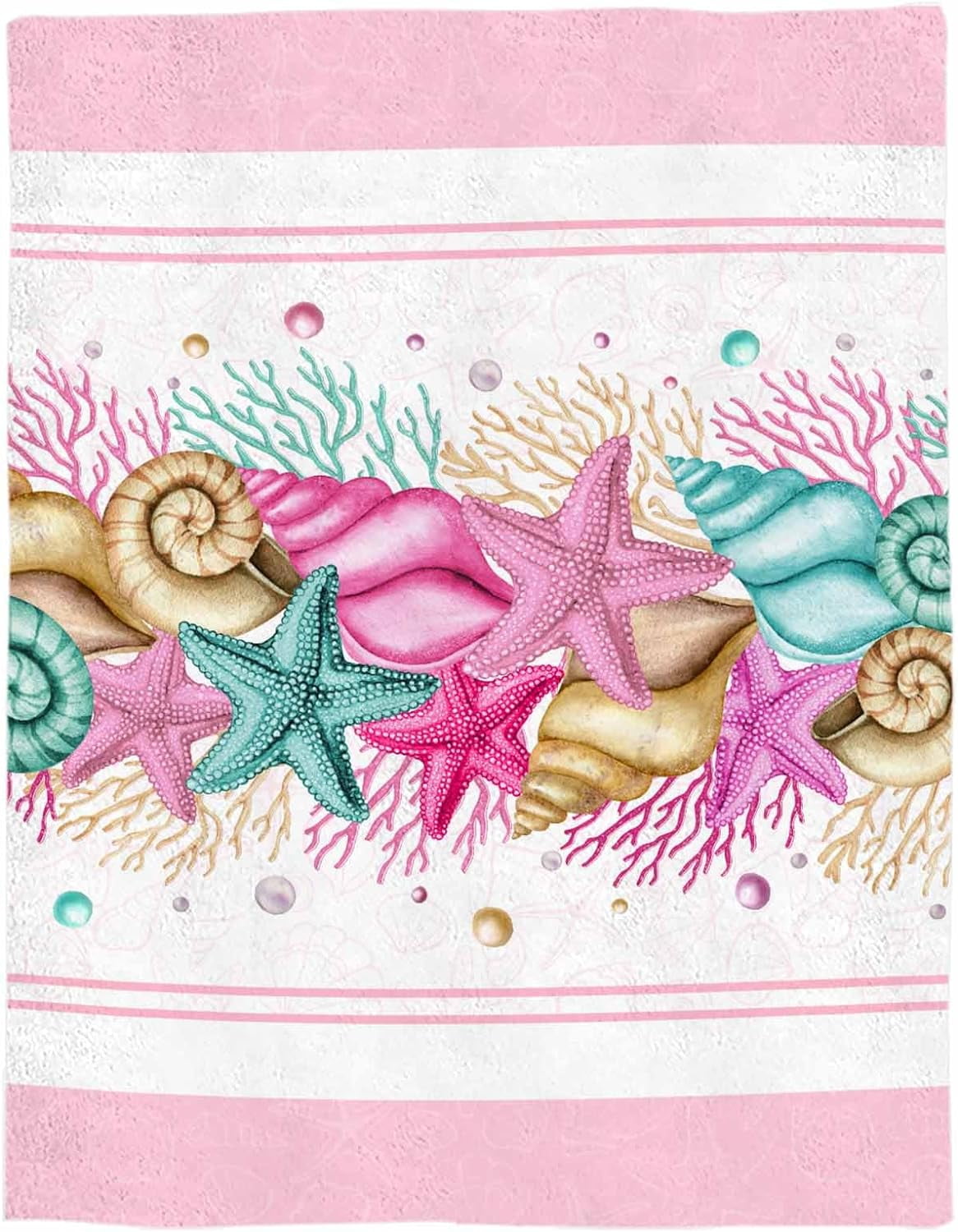 Coastal Beach Throw Blankets, Nautical Ocean Seashell Coral Starfish ...