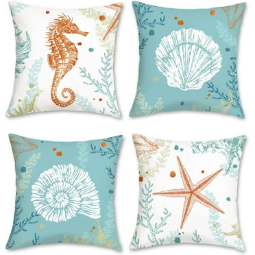 Blue Coastal Waterproof Outdoor Throw Pillow Covers 20''x20'' Pack 2 ...