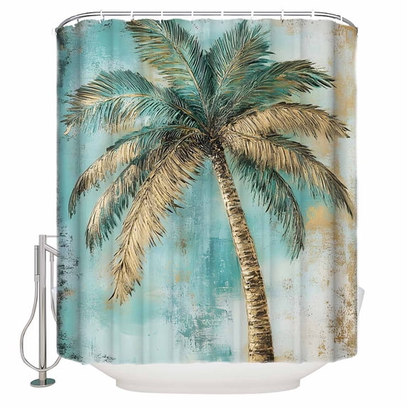 Coastal Beach Tree Bathroom Shower Curtains with 12 Hooks Polyester ...