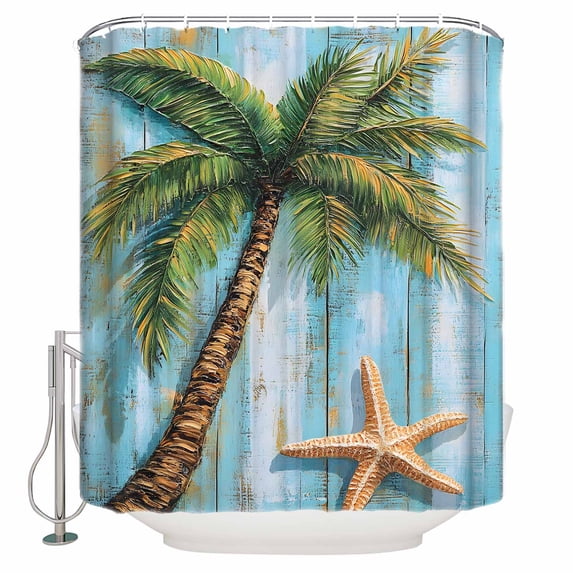 Coastal Beach Tree Bathroom Shower Curtains with 12 Hooks Polyester ...