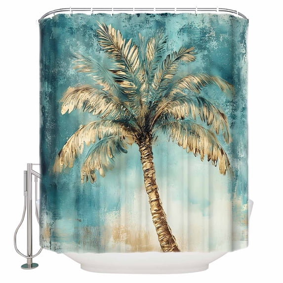 Coastal Beach Tree Bathroom Shower Curtains with 12 Hooks Polyester ...