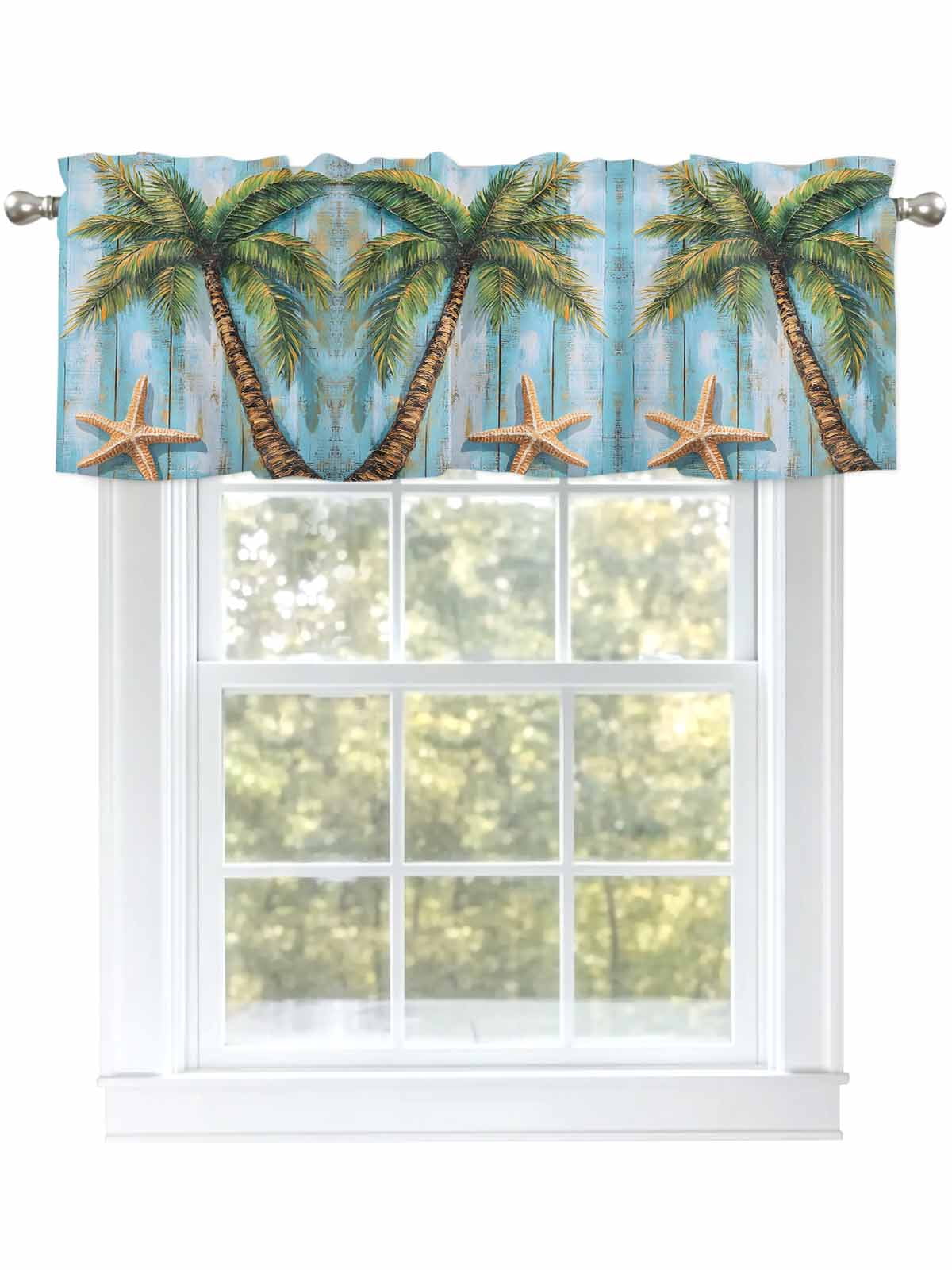 Coastal Beach Tree Curtain Valances for Windows, Summer Tropical ...