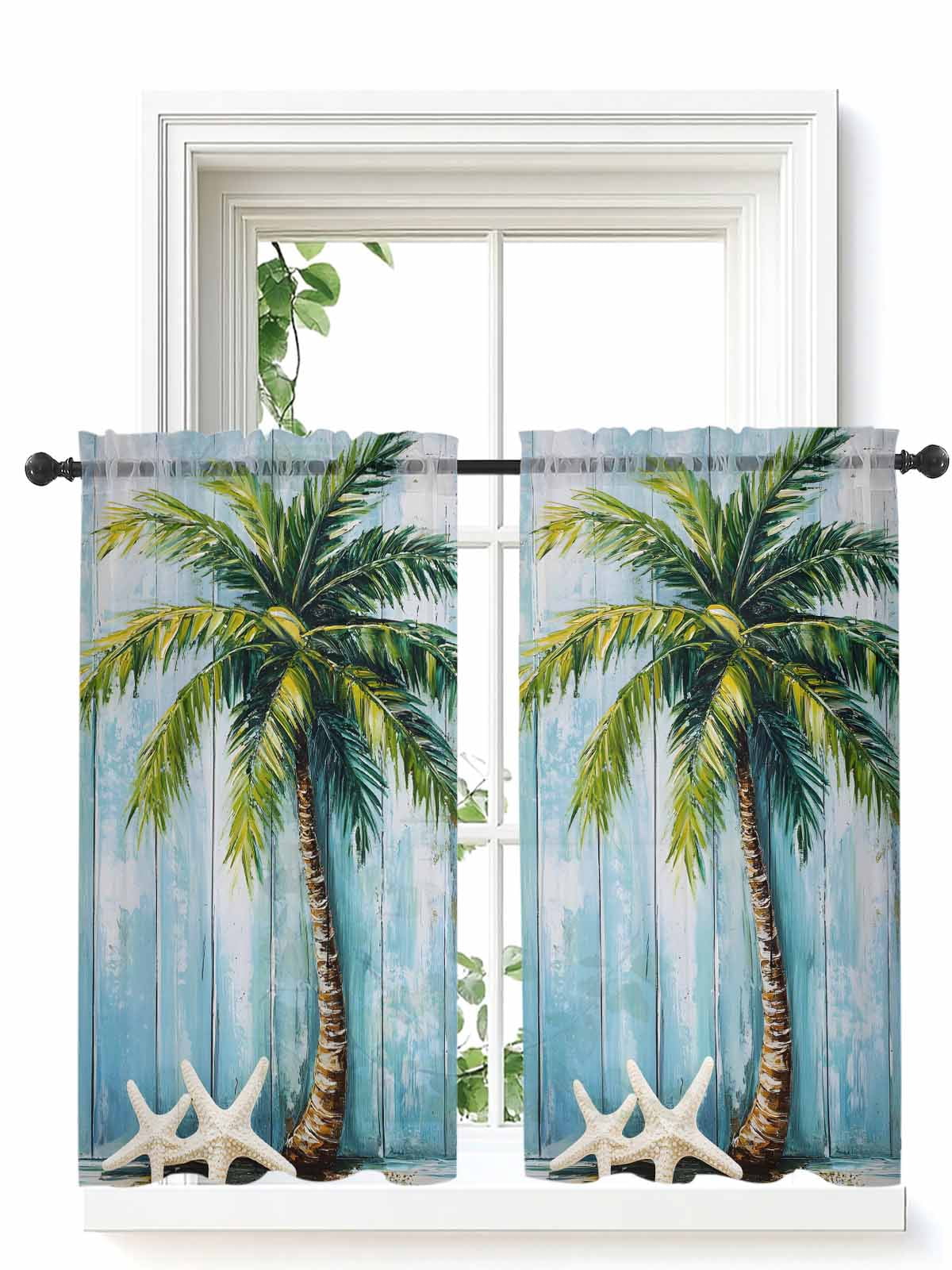 Coastal Beach Tree Curtains 45 Inch Length,Sheer Curtains for Bedroom ...