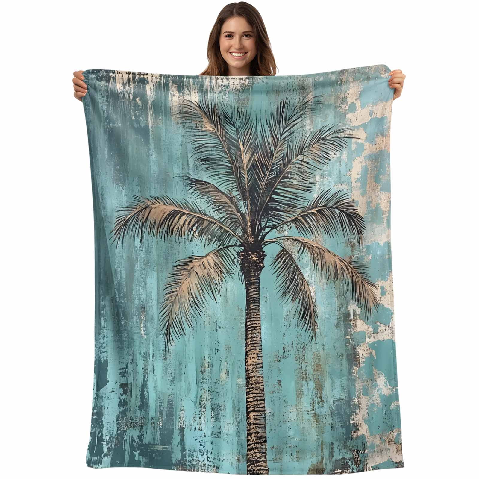 Coastal Beach Tree Green Blanket Soft Cozy Warm Twin Blanket for Bed ...