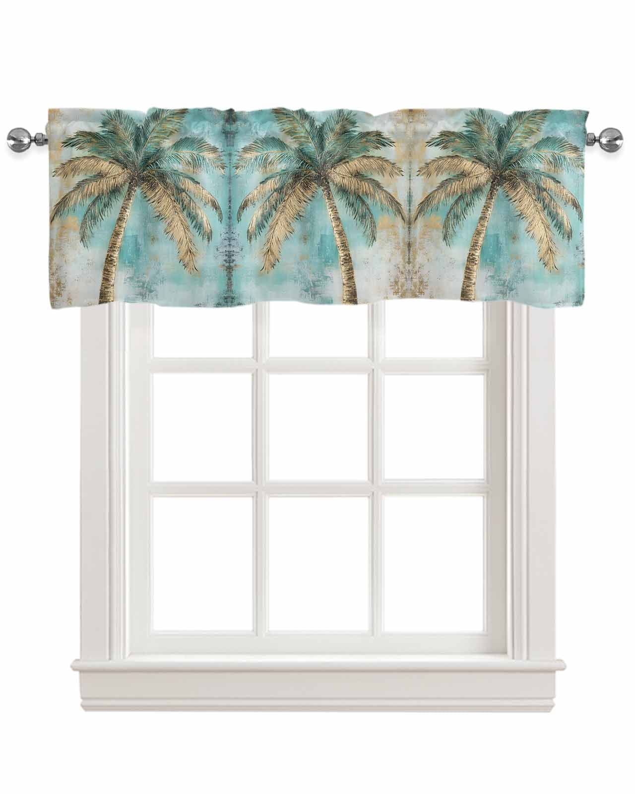 Coastal Beach Tree Kitchen Valances for Windows Farmhouse Linen Window ...