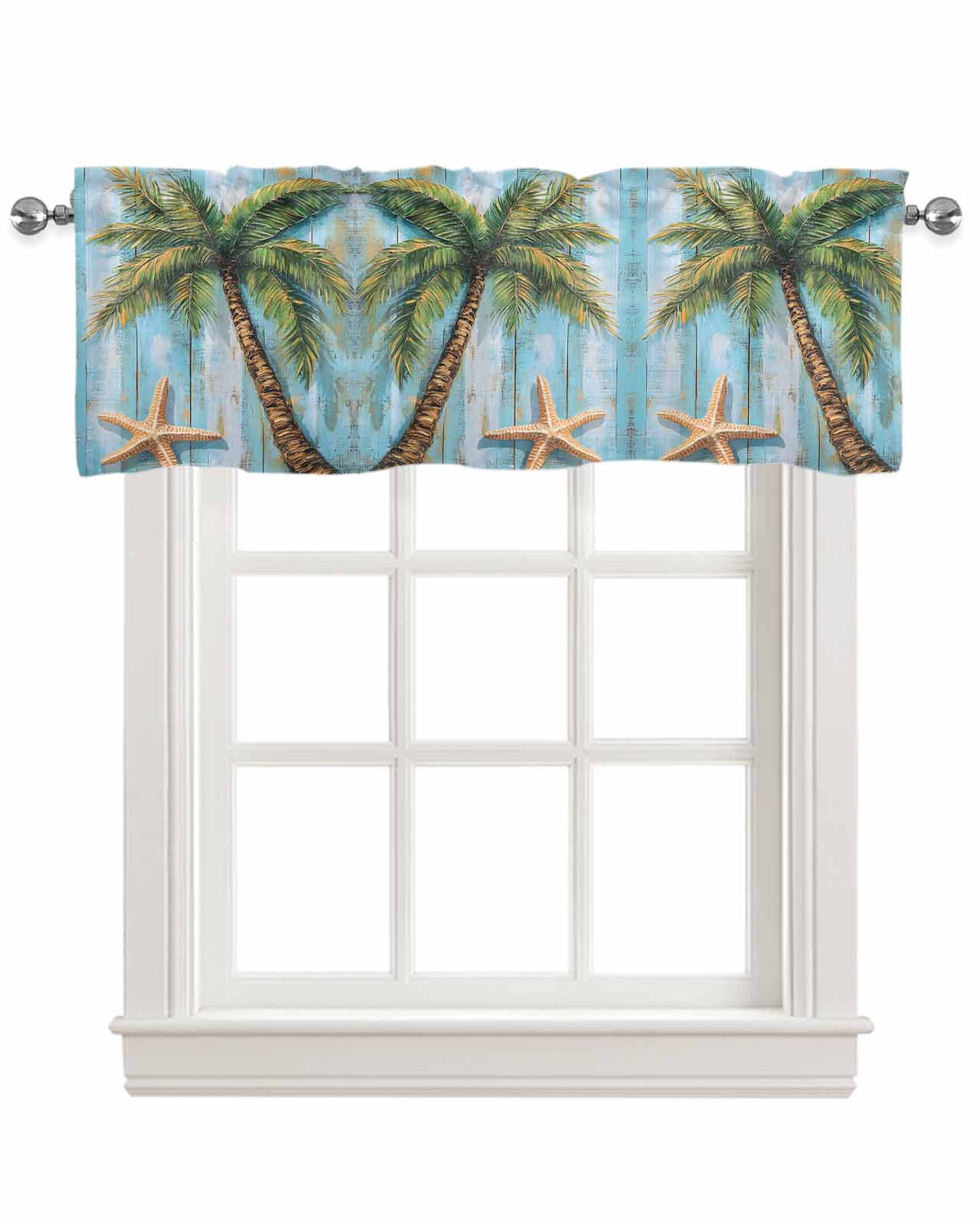 Coastal Beach Tree Kitchen Valances for Windows Farmhouse Linen Window ...