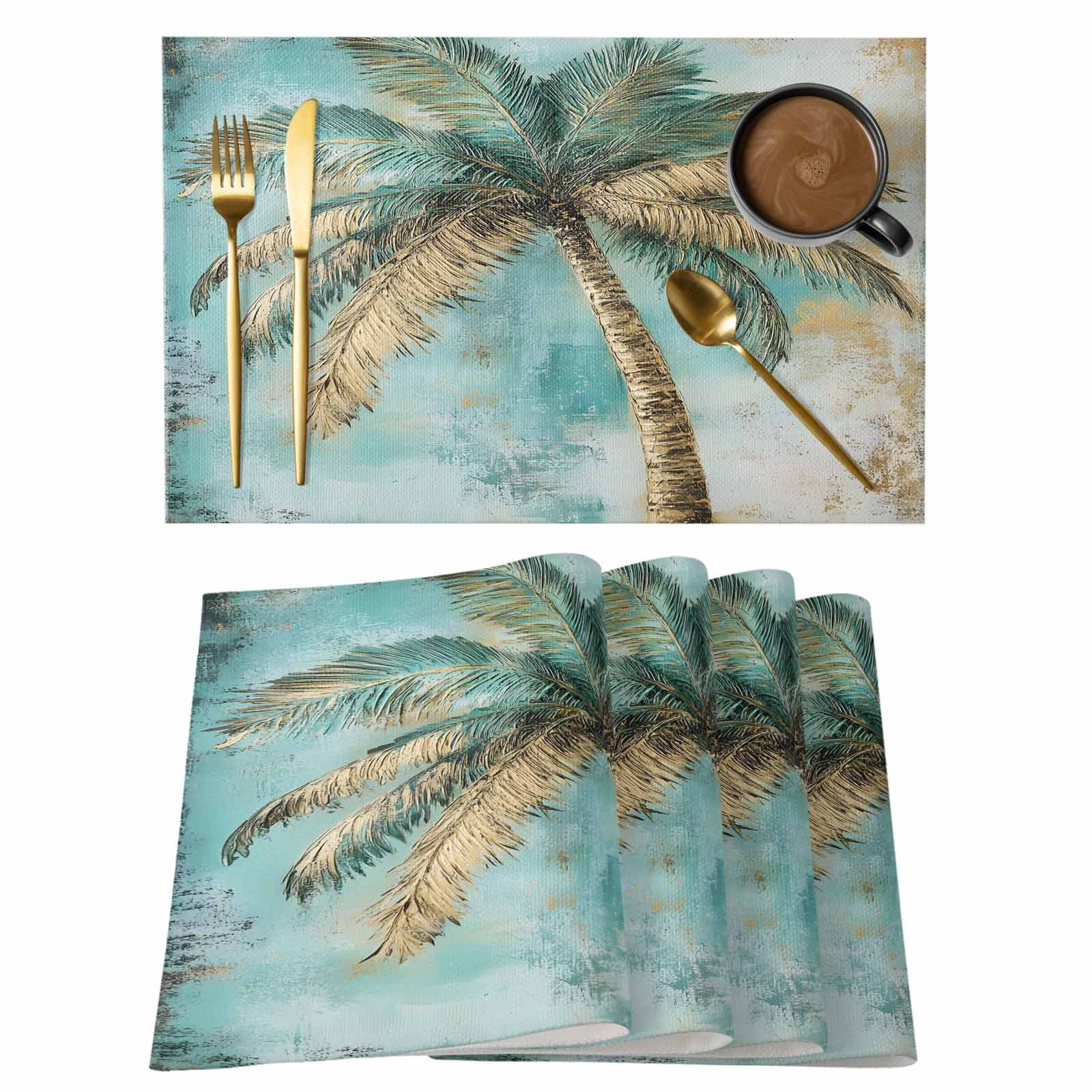 Coastal Beach Tree Placemats Set of 4 Summer Ocean Vintage Tropical ...