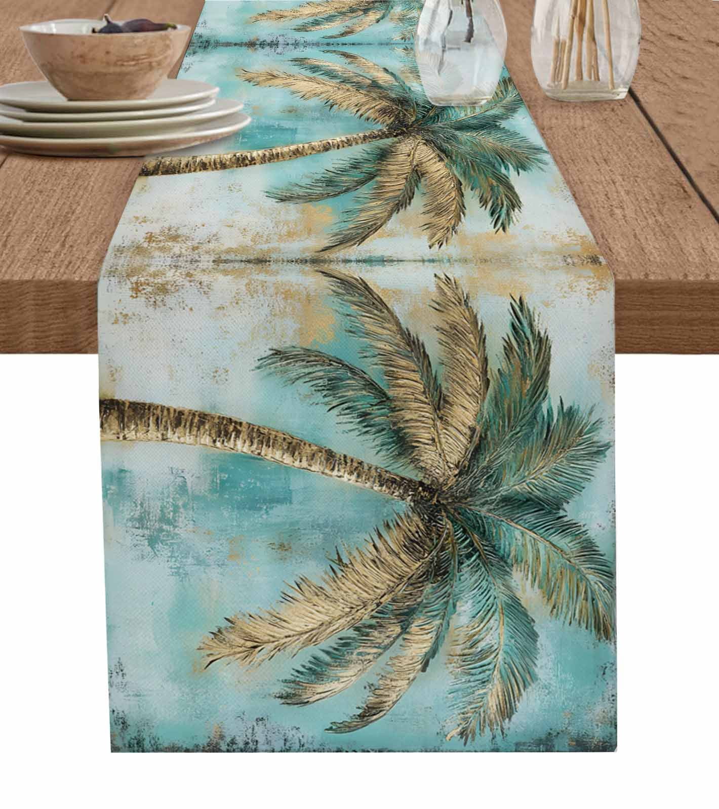 Coastal Beach Tree Table Runner 60 Inches, Summer Ocean Vintage ...