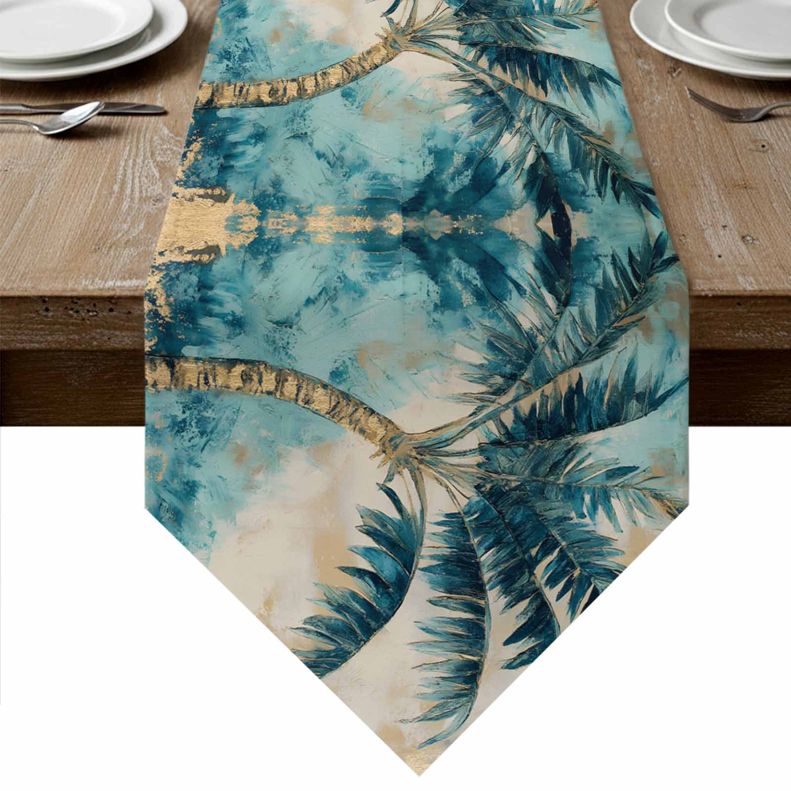 Coastal Beach Tree Table Runner Linen Burlap Table Runner 108 Inches ...