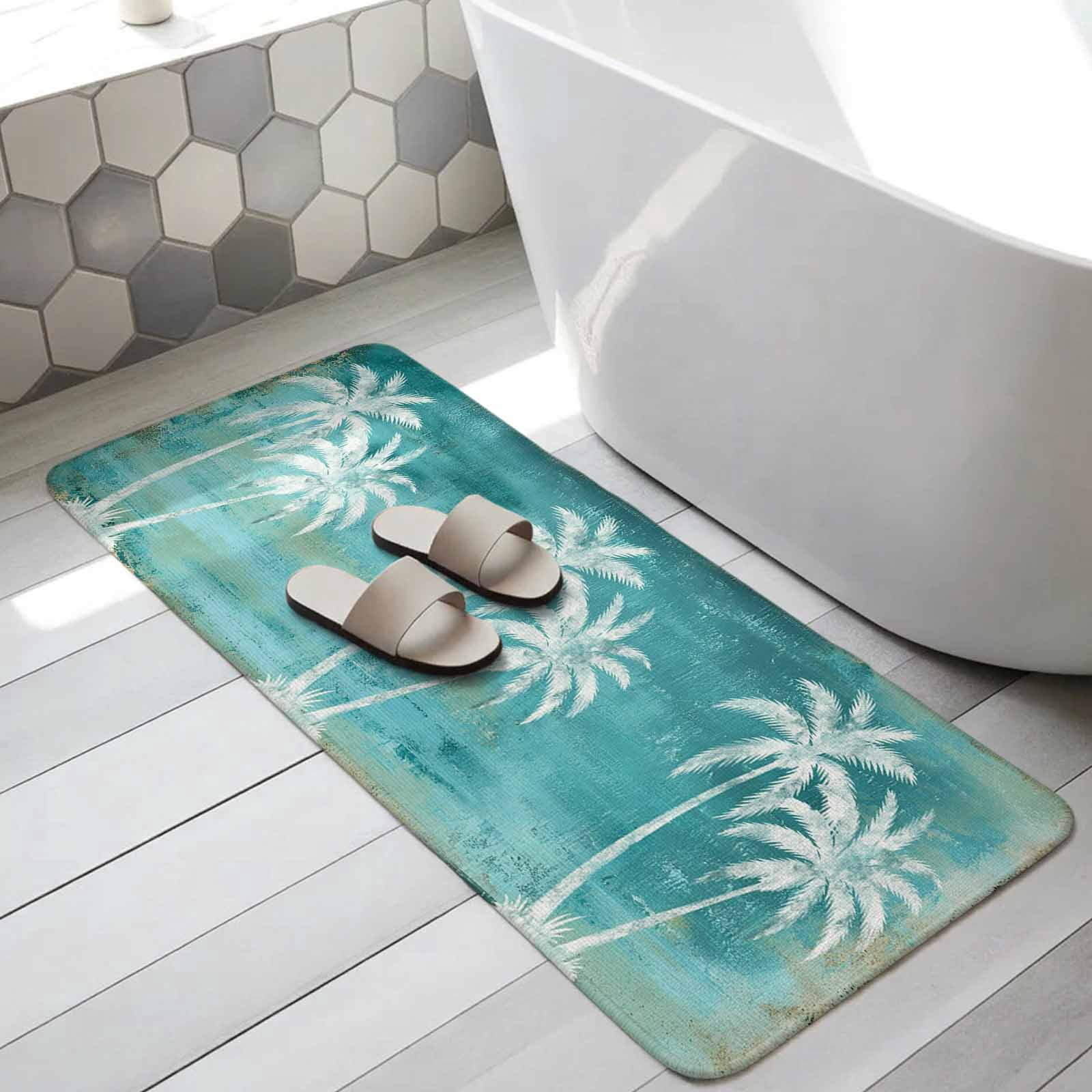 Coastal Beach Tree Teal Bathroom Runner Rugs Non Slip Washable ...